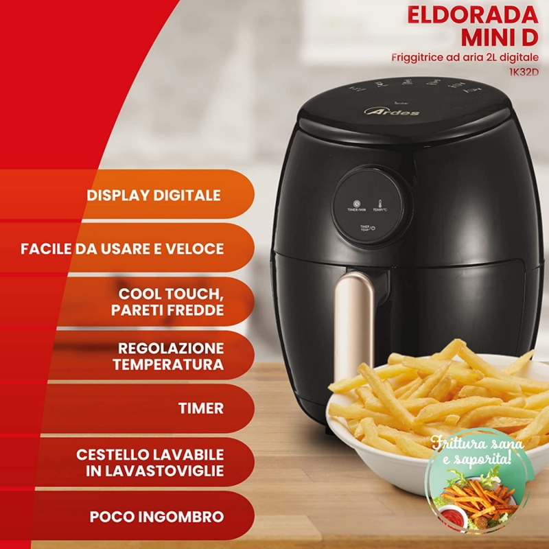 ARDES AR1K32D ELDORADA MINI D FRIGGITRICE AD ARIA CAPACITA' 2L NERA