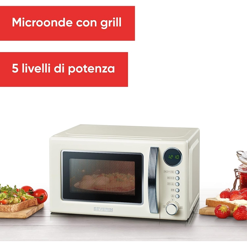 SEVERIN MW7892 FORNO A MICROONDE RETRO' 20LT CON GRILL CREMA